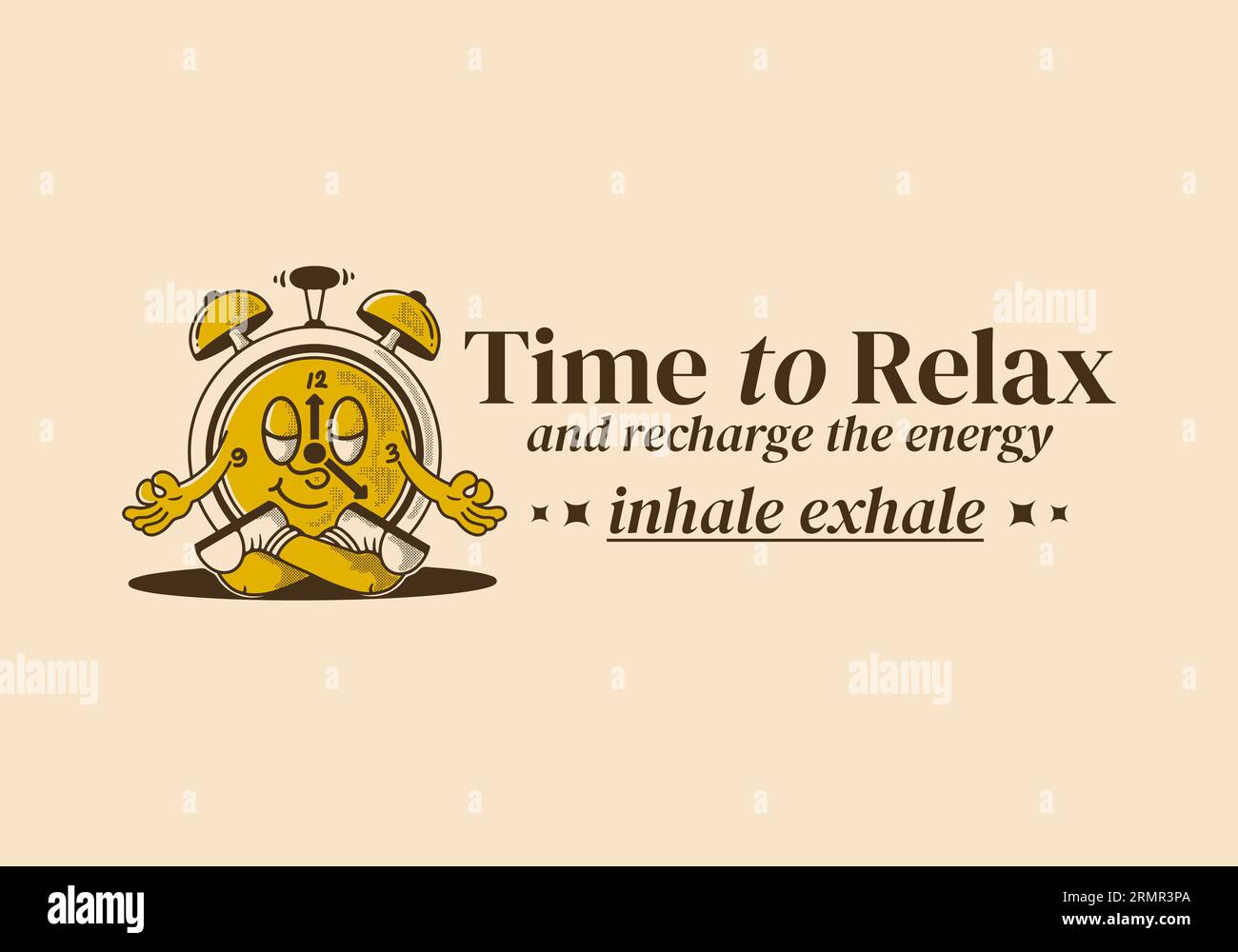 Time to relax and recharge energy, alarm clock mascot character in ...