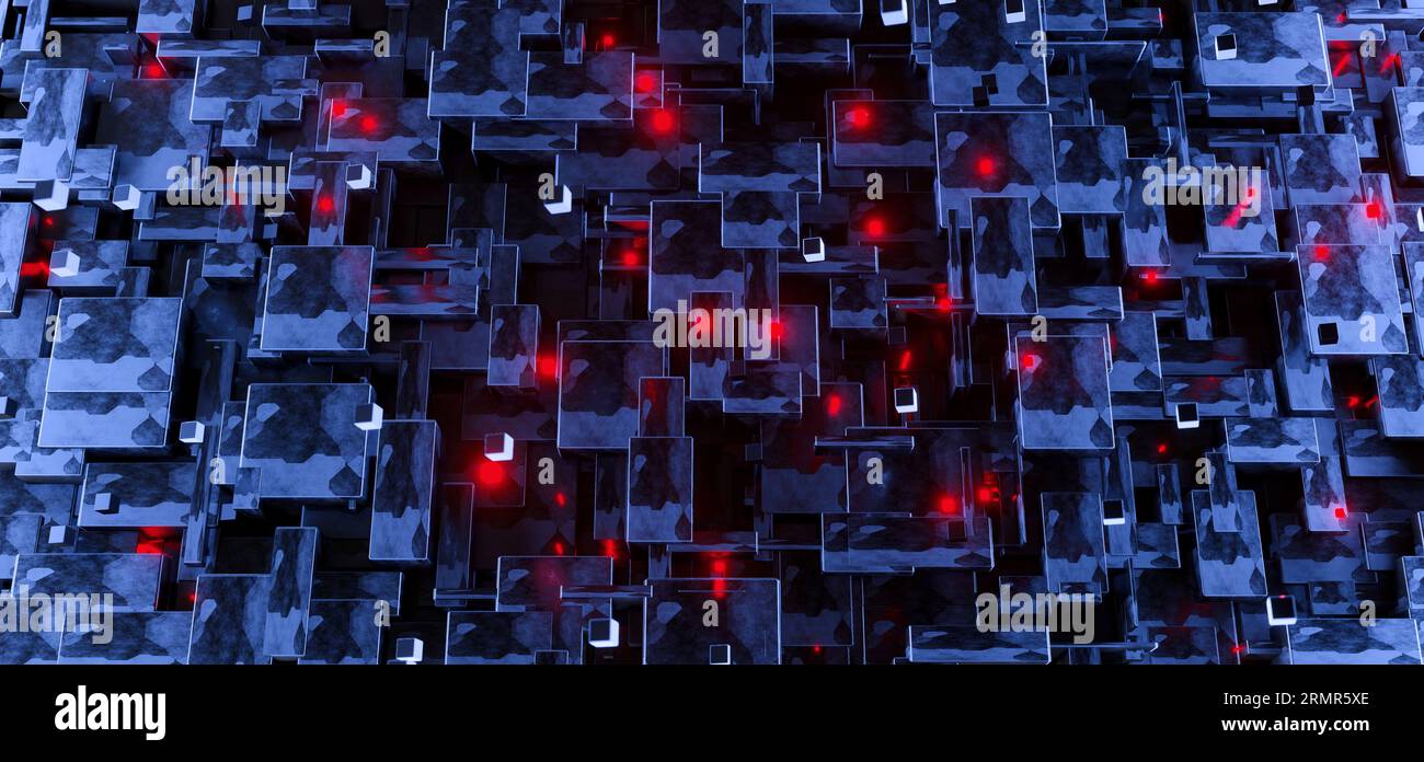 Sci-fi block chain tech background with red neon particles Stock Photo ...