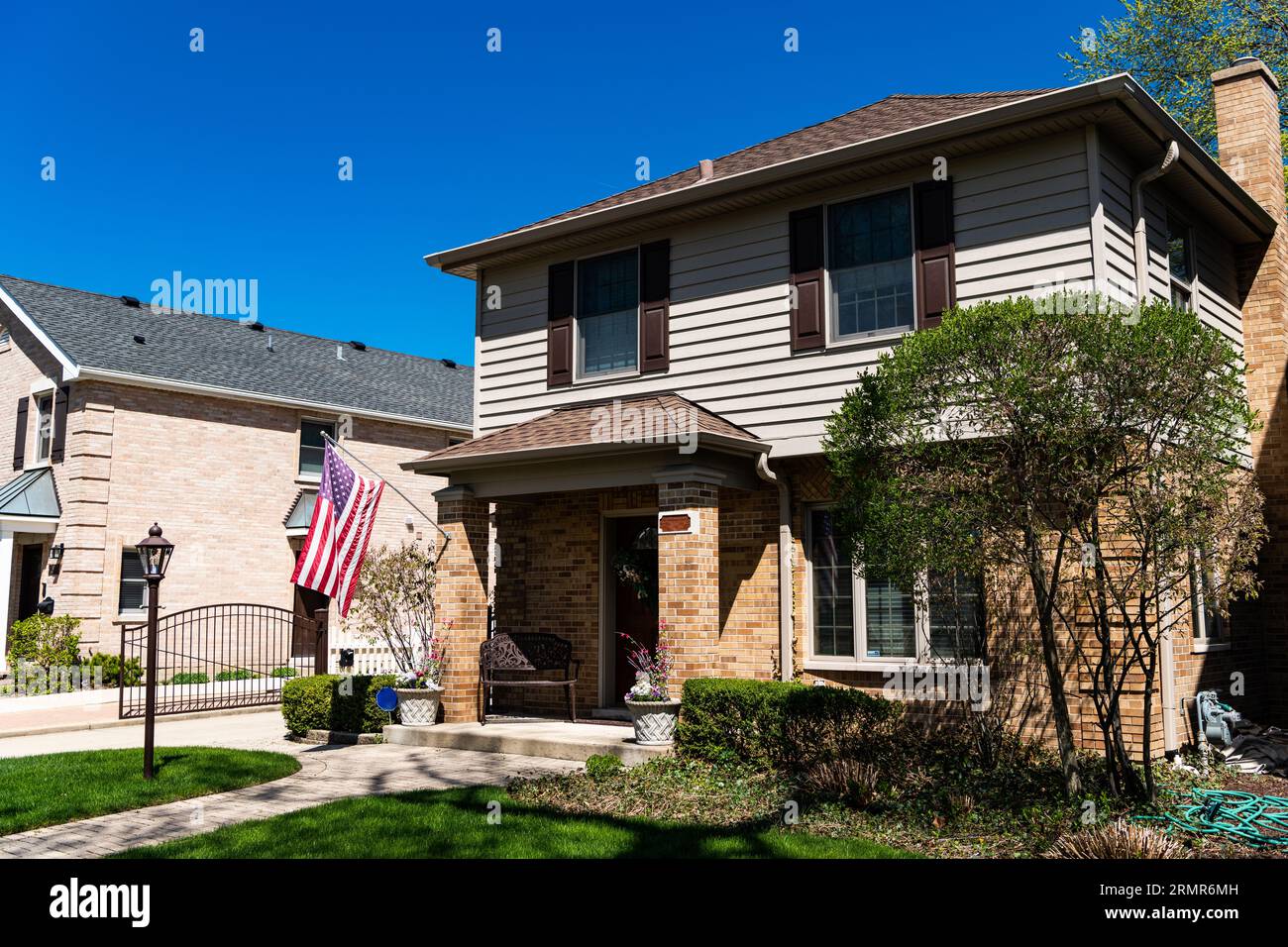 cottage village. Exterior of a suburban cottage in neighborhood ...