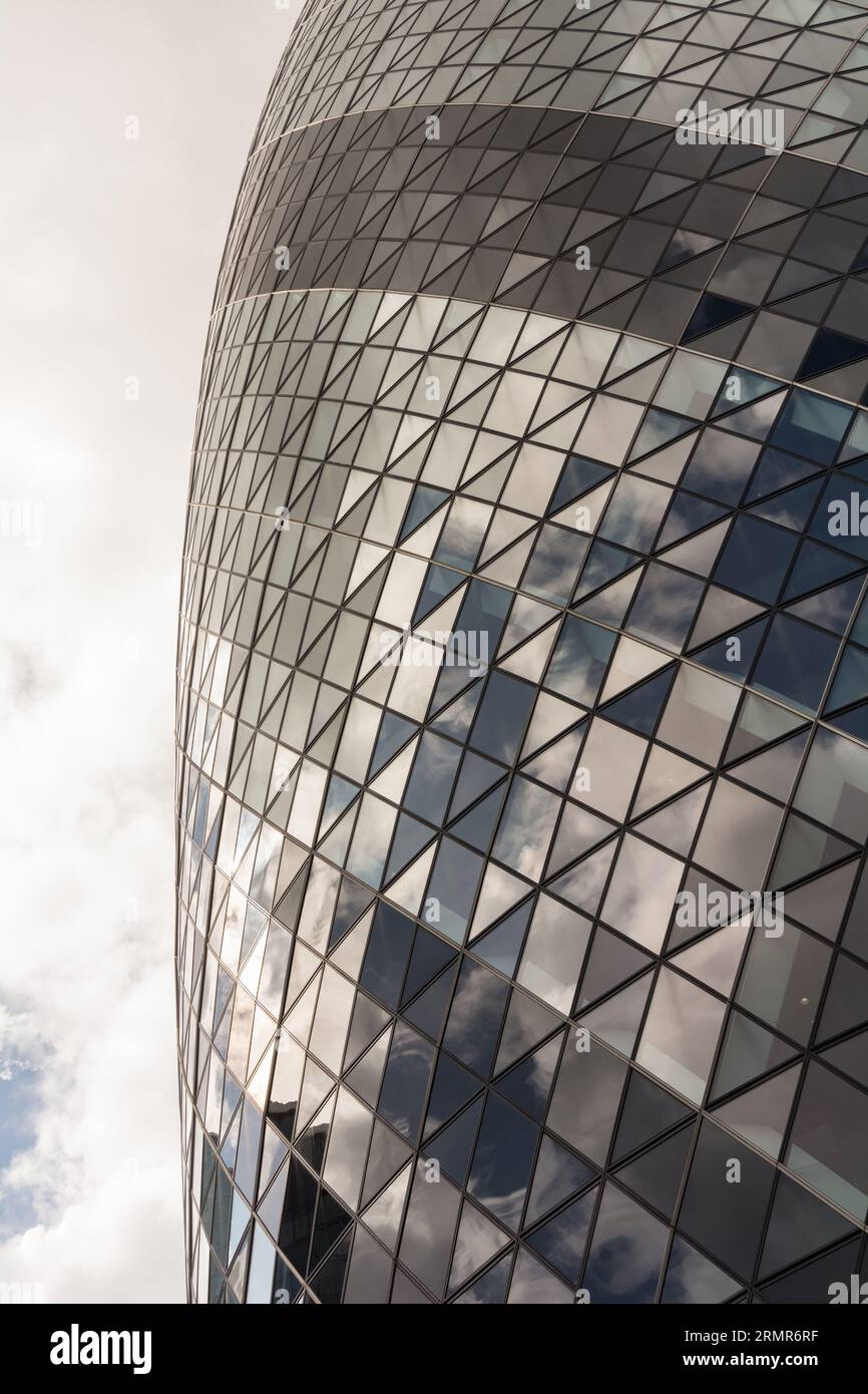 Glass panels on the iconic Norman Foster Gherkin skyscraper in the City ...