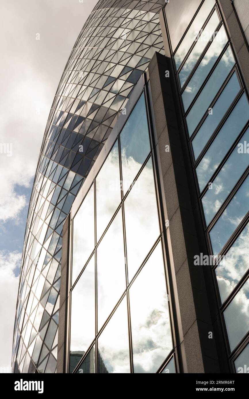 Glass panels on the iconic Norman Foster Gherkin skyscraper in the City ...