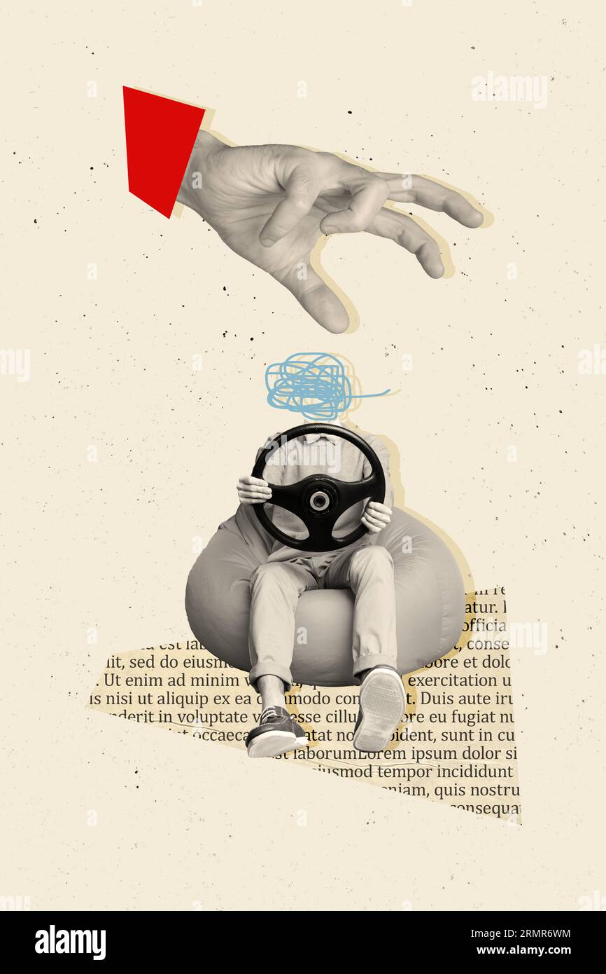 Vertical creative composite photo collage of hand control man with ...