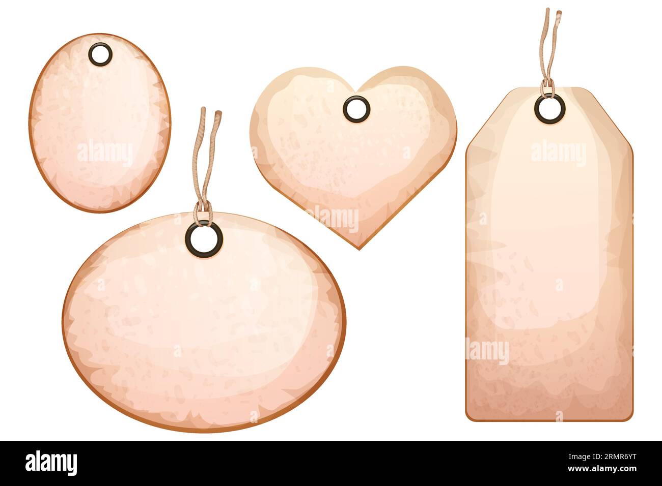 Set vintage labels tags with rope oval, aged paper carton isolated on ...