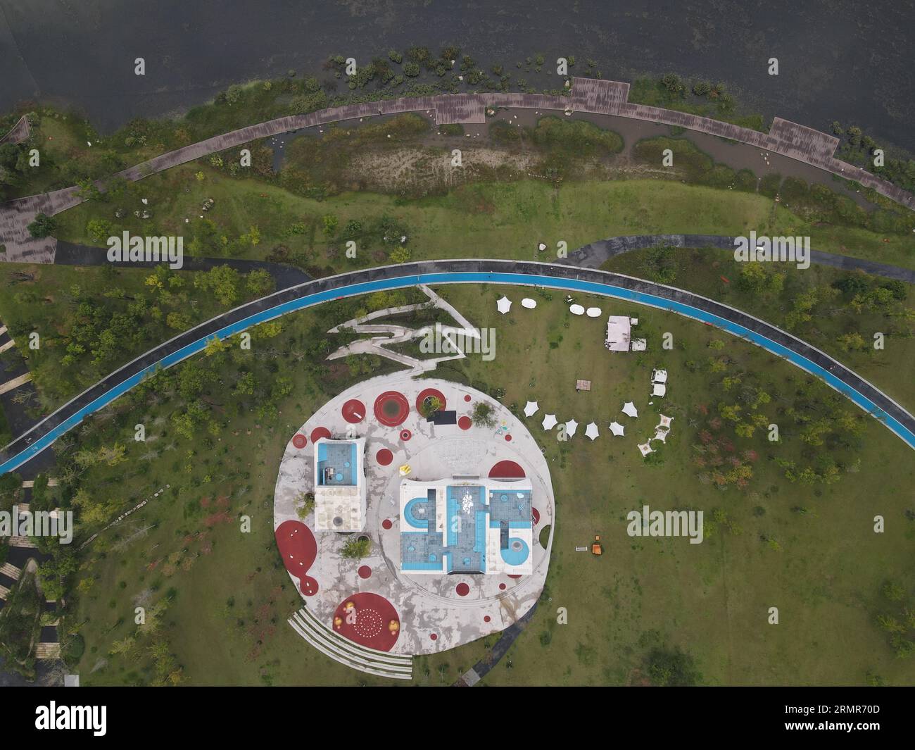 Aerial photo shows a giant panda themed children's art center in ...