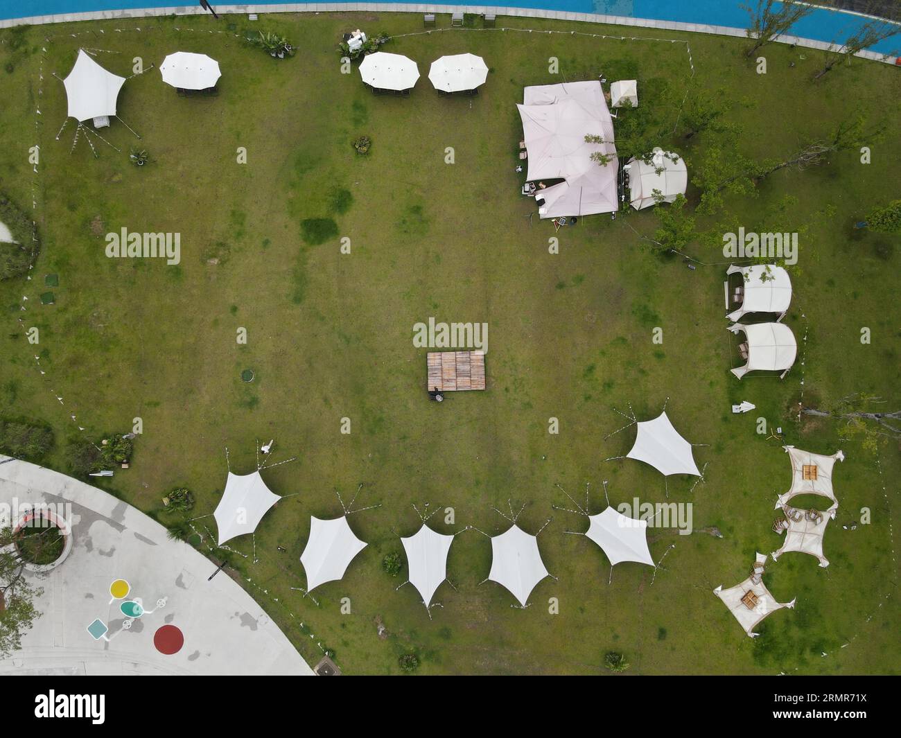 Aerial photo shows a giant panda themed children's art center in ...