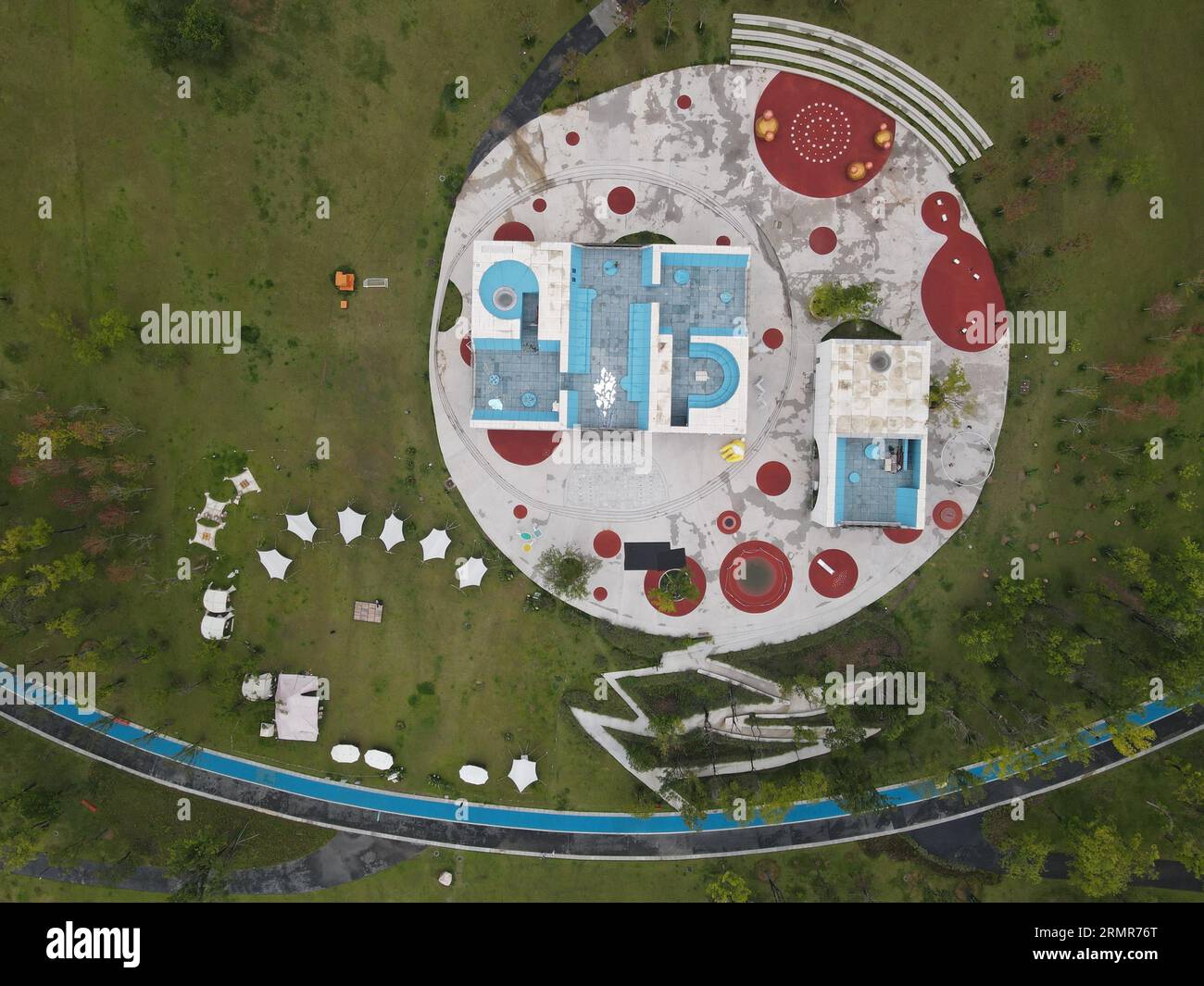 Aerial photo shows a giant panda themed children's art center in ...