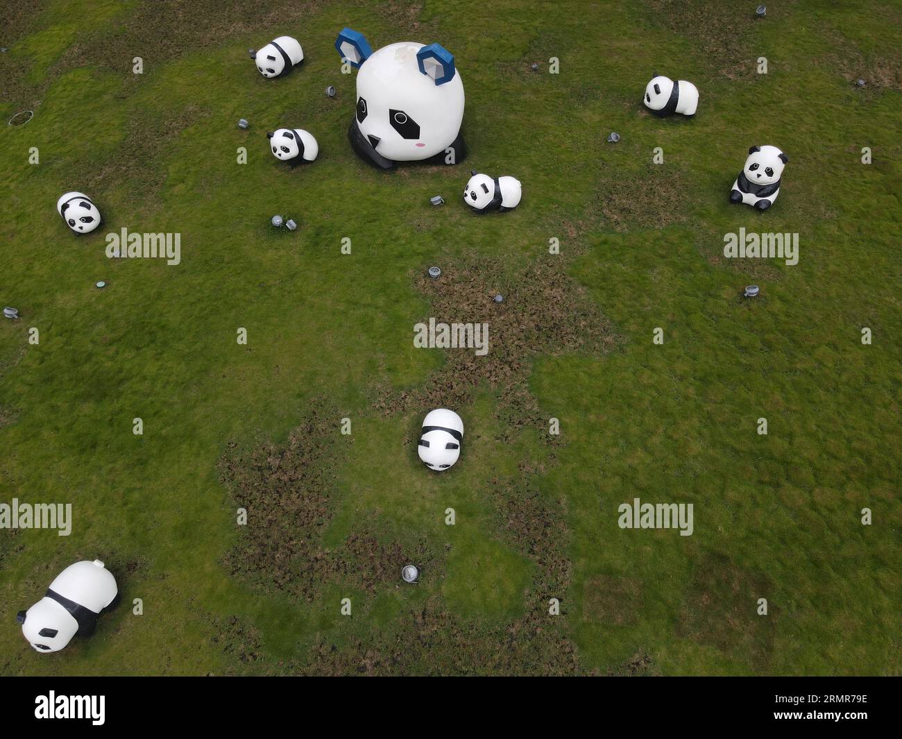 Aerial photo shows a giant panda themed children's art center in ...