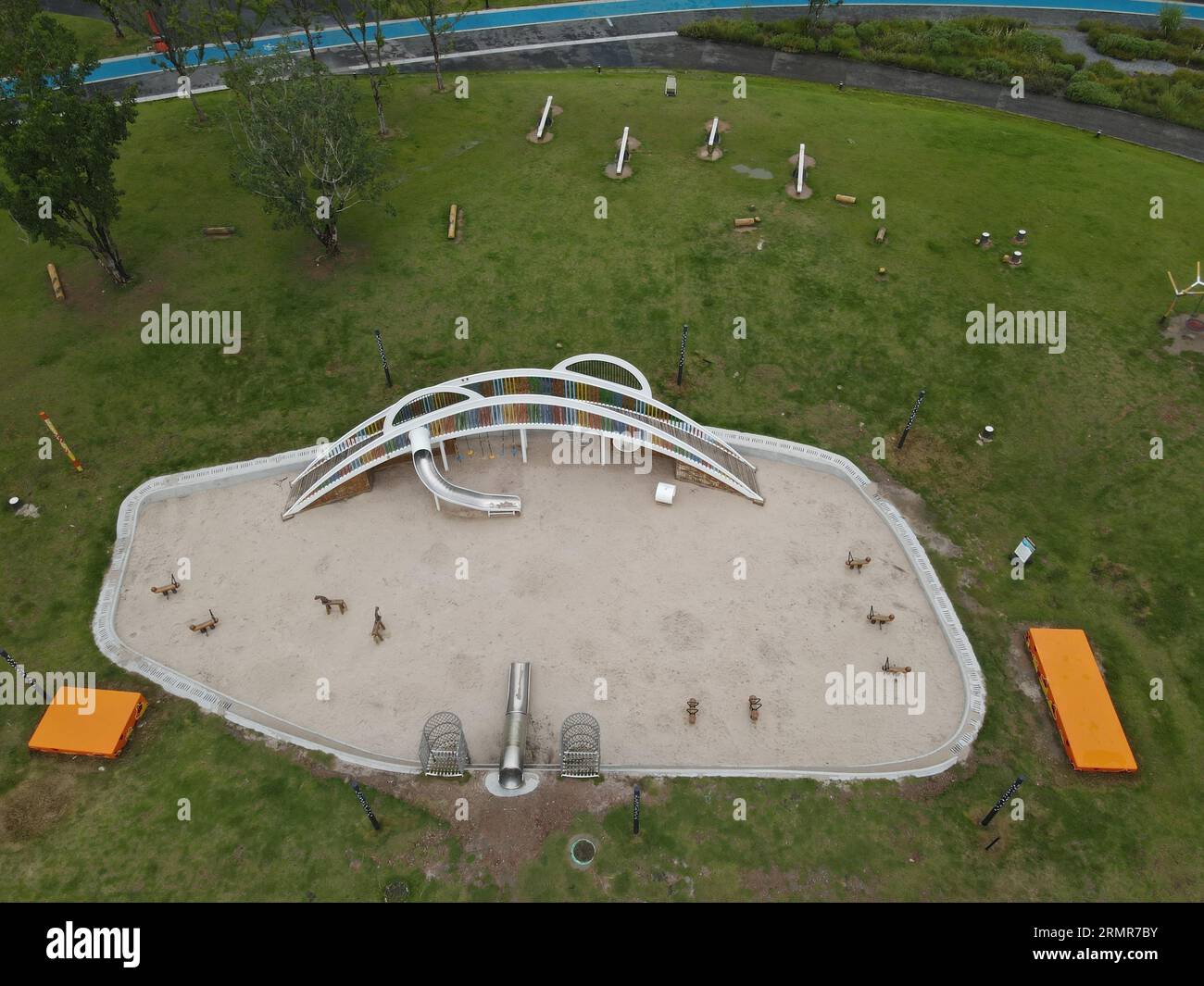 Aerial photo shows a giant panda themed children's art center in ...