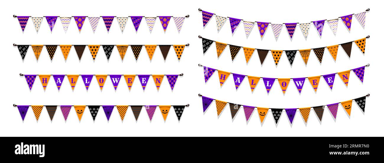 Halloween garland pennants and flags with holiday pattern, horror night ...