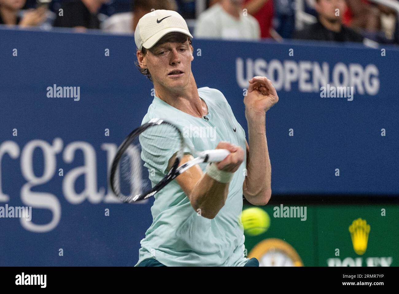 Jannik Sinner of Italy returns ball during 1st round win against ...