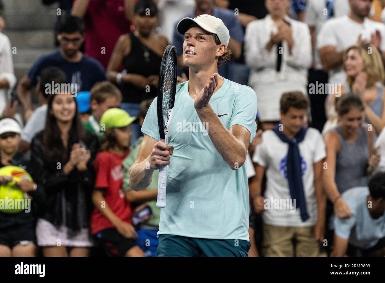 Jannik Sinner of Italy celebrates victory after 1st round win against ...