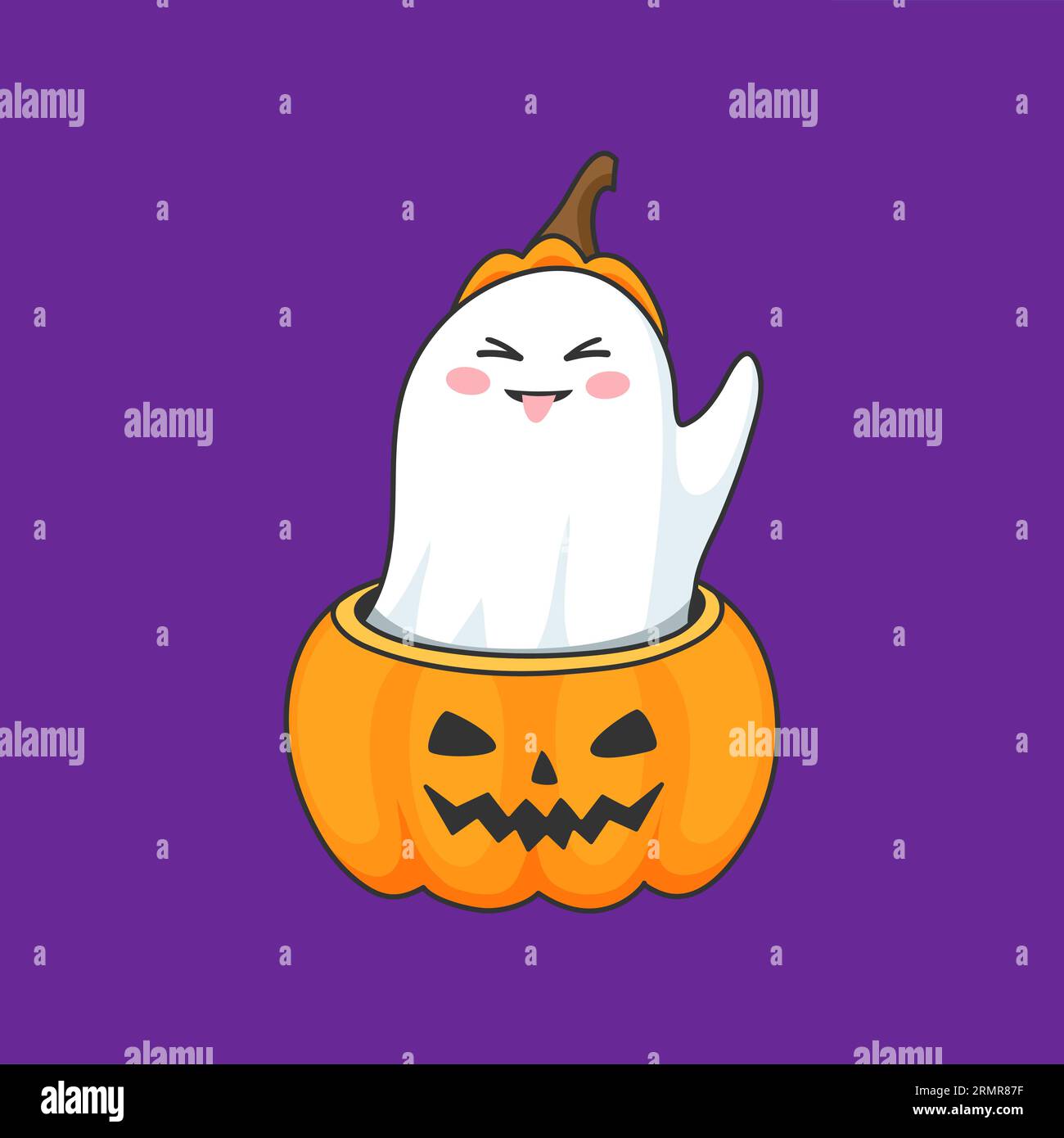 Halloween ghost, cartoon kawaii boo character smiling from pumpkin ...