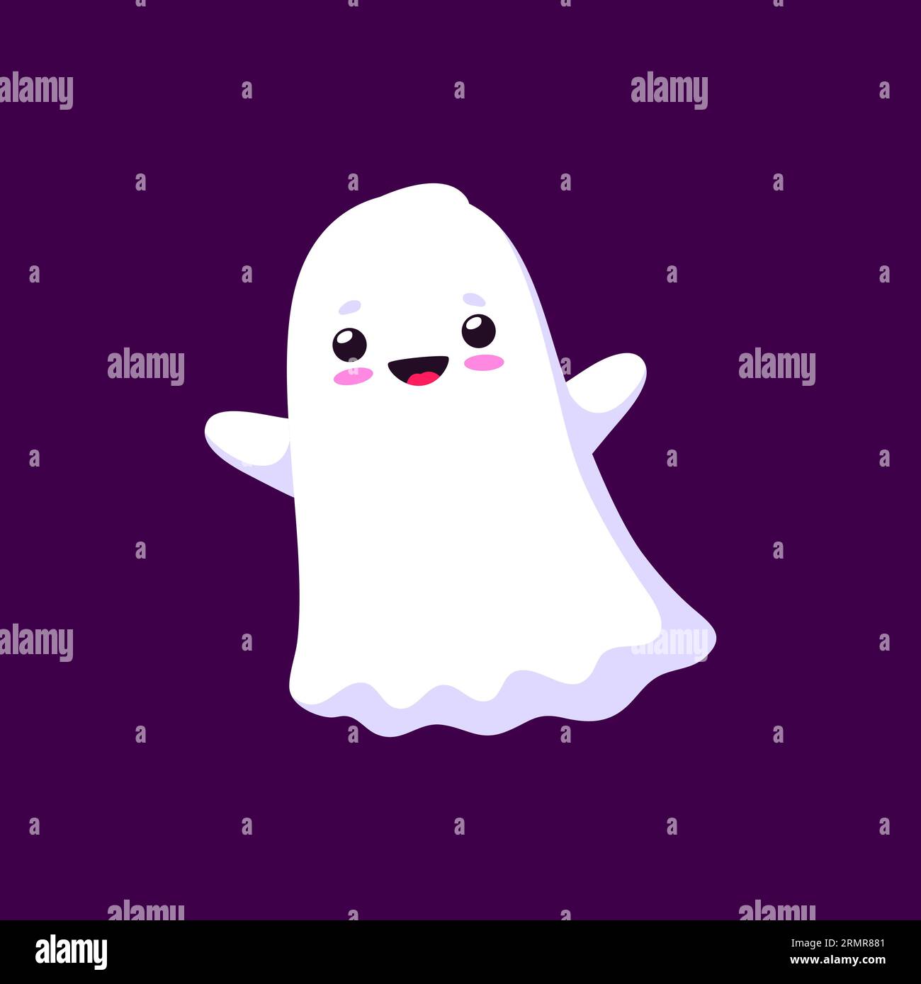 Cartoon Halloween kawaii ghost character with hugs, boo emoji for ...