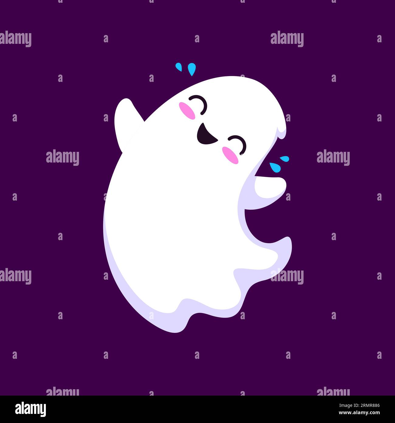 Cartoon Halloween kawaii ghost character laughing, boo emoji for ...