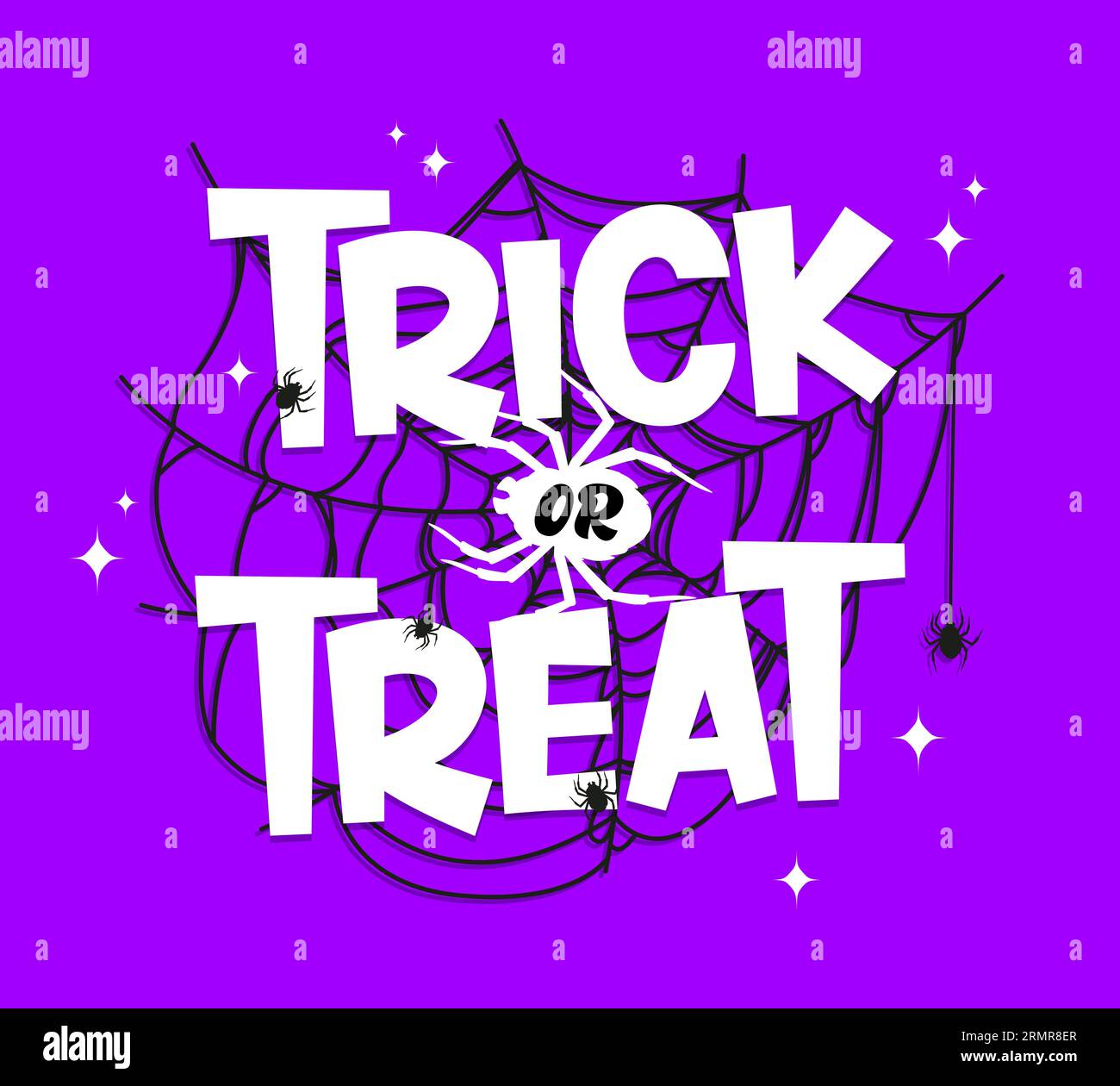 Trick or treat halloween banner with spiders and cobweb. Vector purple ...
