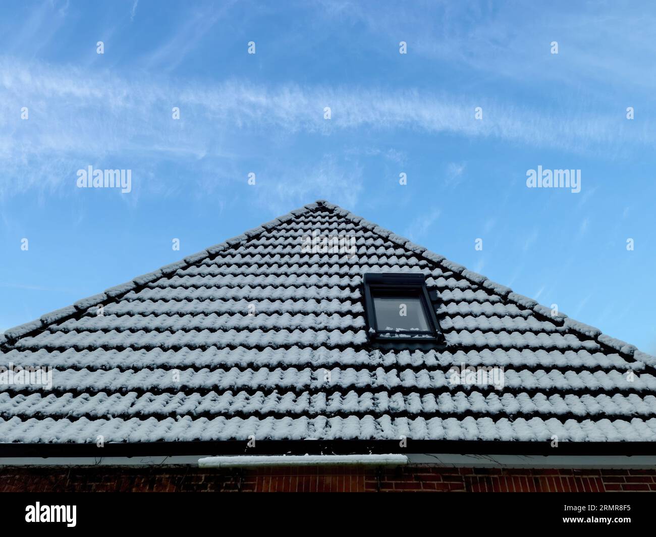 Open Roof Window In Velux Style With Black Roof Tiles Covered In Snow ...