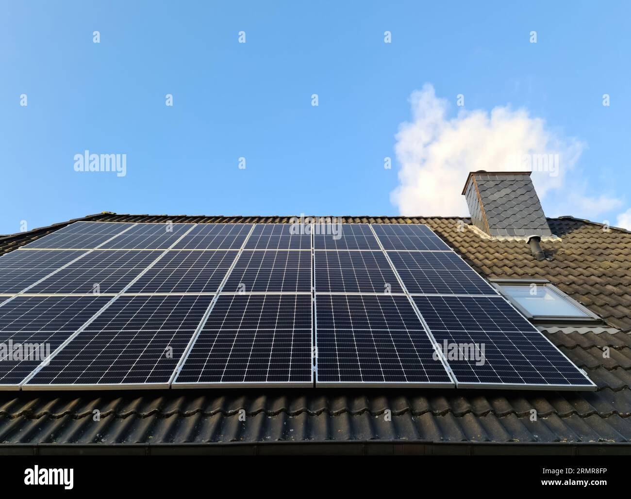 Solar Panels Producing Clean Energy On A Roof Of A Residential House ...