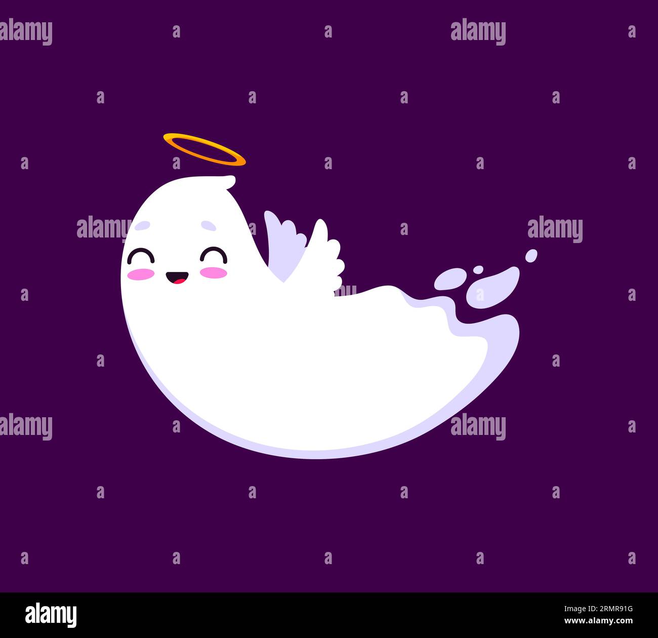 Cartoon Halloween kawaii ghost angel flying on wings, funny boo ...