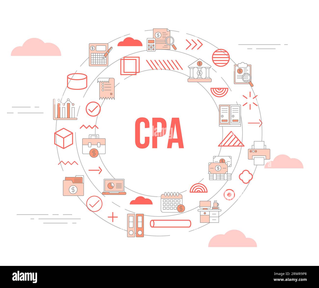 cpa certified public accountant concept with icon set template banner and circle round shape ...