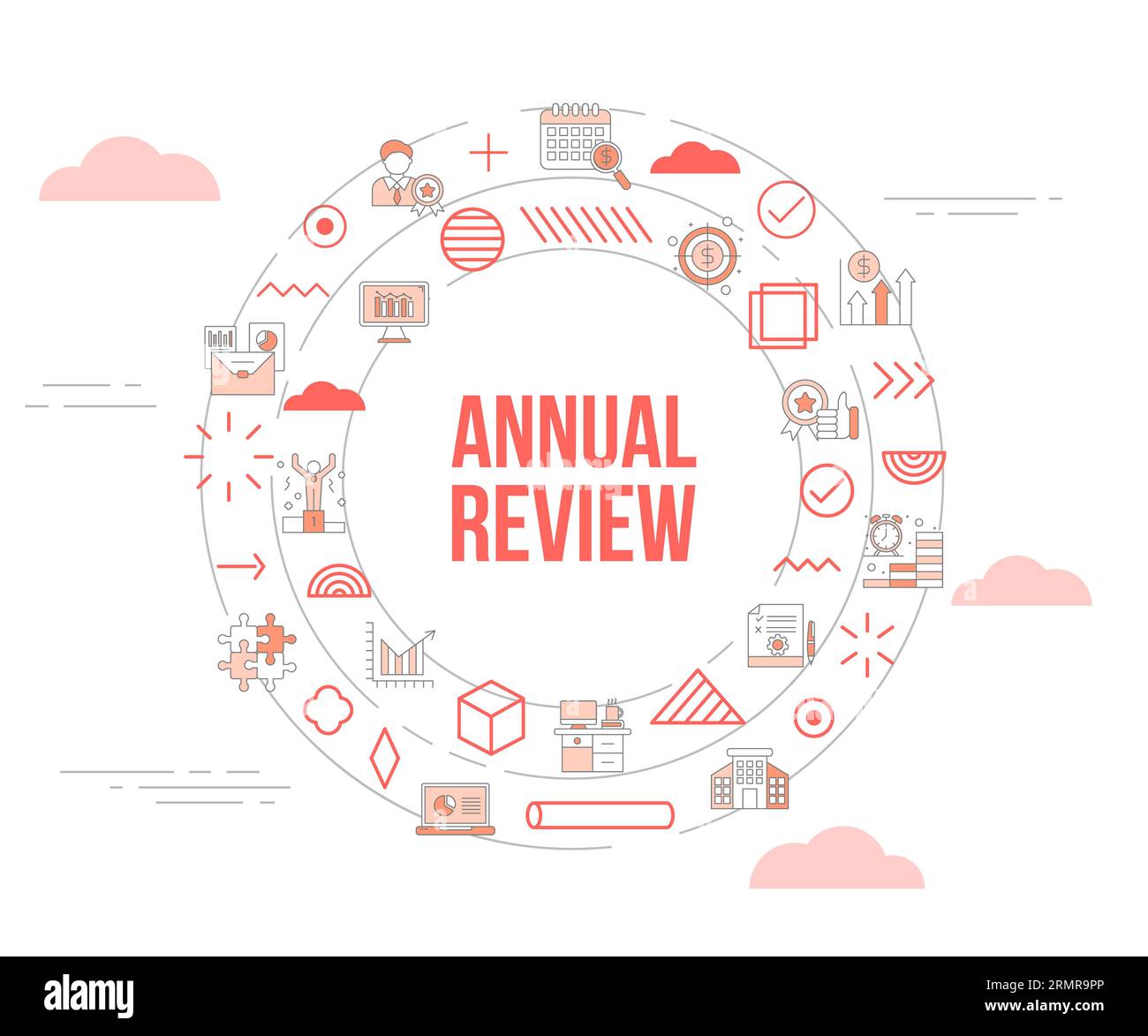 annual review concept with icon set template banner and circle round ...