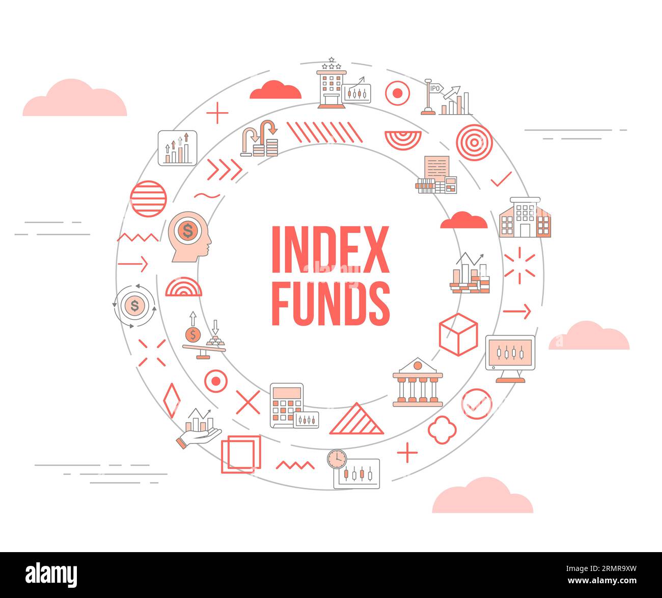 index funds concept with icon set template banner and circle round ...