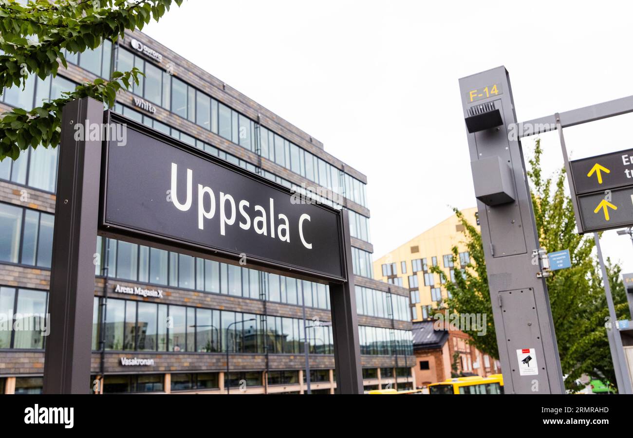 Uppsala central station logo, Uppsala, Sweden Stock Photo - Alamy