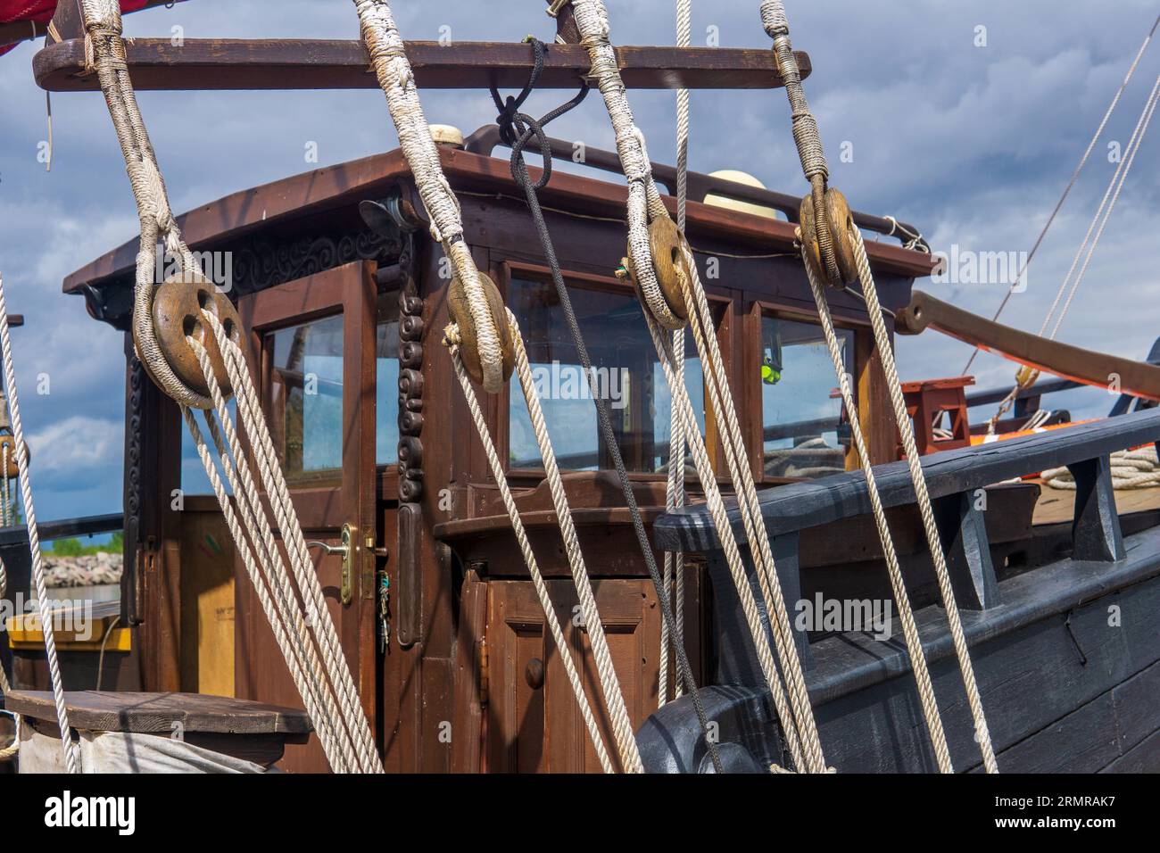 fragment of the rigging of a wooden sailing ship close-up Stock Photo ...