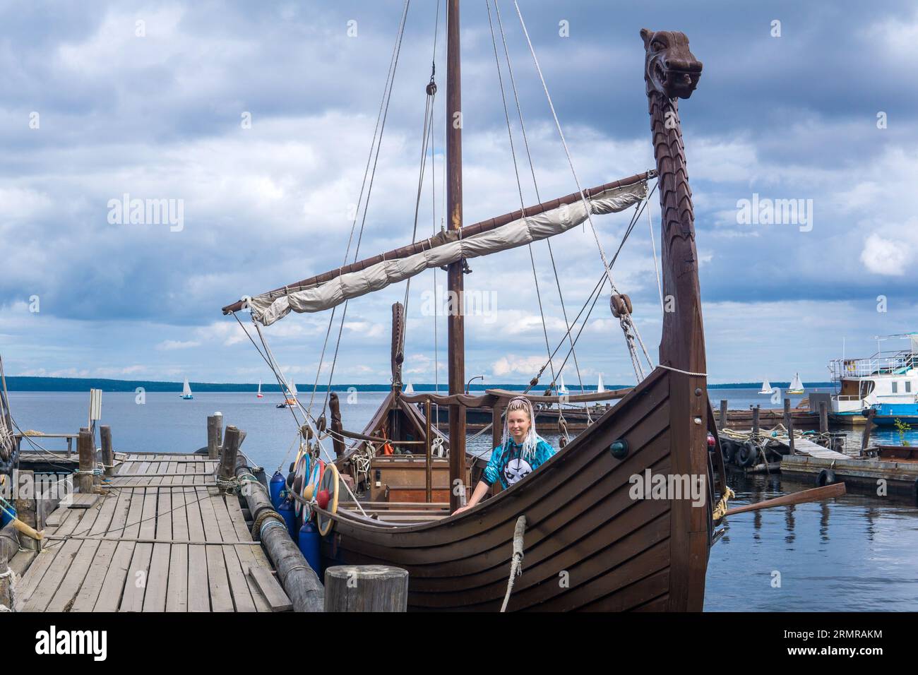 tourist aboard a modern replica of ancient viking longship Stock Photo ...