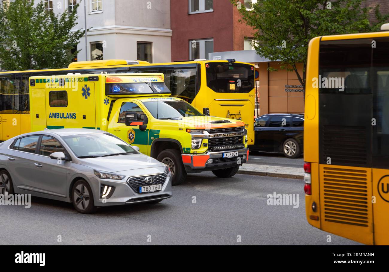 An ambulance during an emergency, Uppsala, Sweden Stock Photo - Alamy