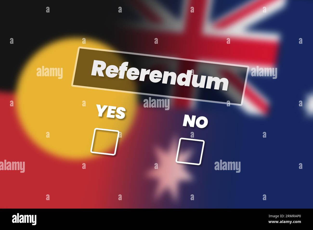 Australian referendum sign with yes and no tick boxes. Background with ...