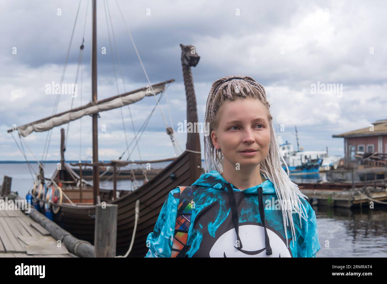 female tourist went ashore after sailing in a modern replica of anсient ...