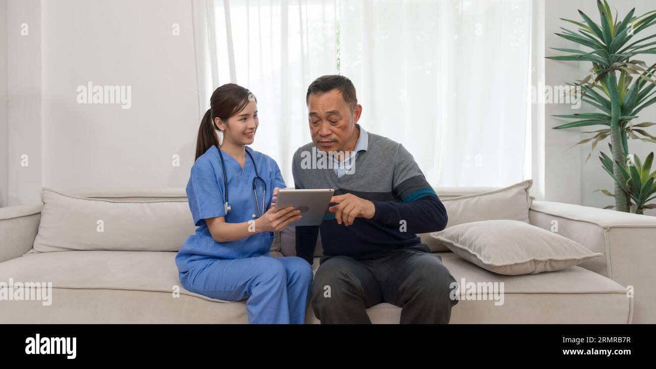 Warm Bonds of Care: A diligent nurse assisting an elderly man navigate ...