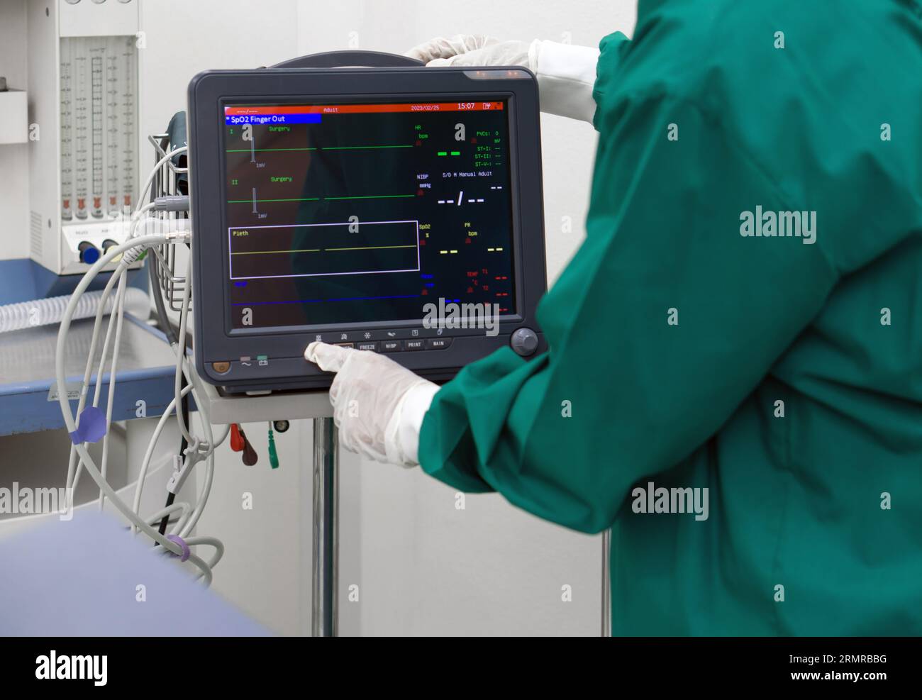 Multi-parameter patient monitor in operating room, controlled by nurse ...