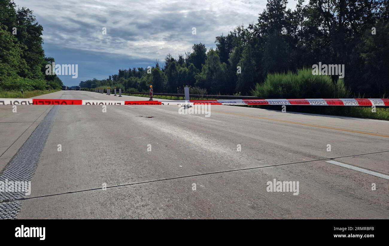 30 August 2023, Saxony-Anhalt, Theeßen: Police tape has closed the ...