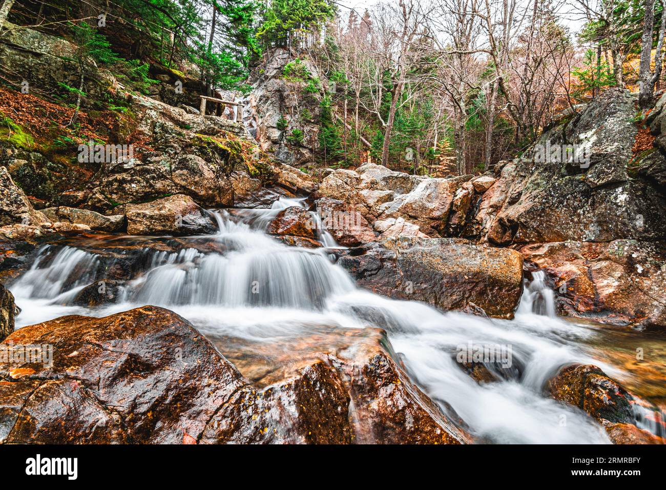 Waterfall cascading at Glen Ellis Falls Nature Trail, Jackson, NH, USA ...