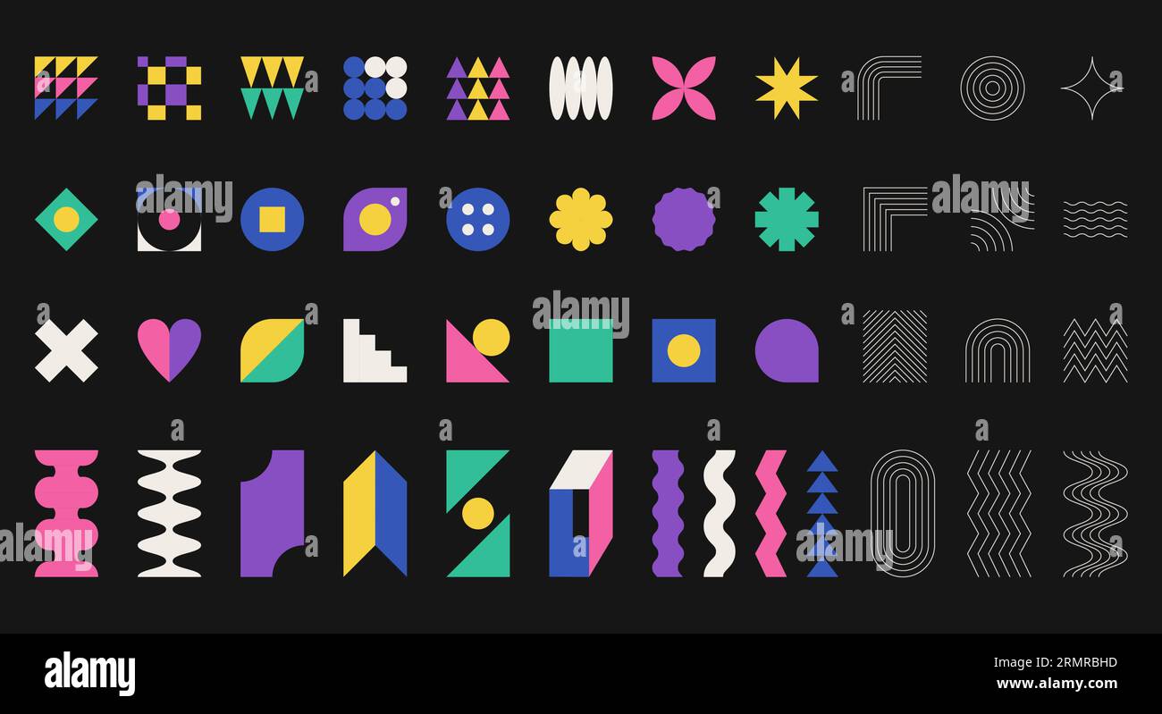 Collection of abstract geometric shapes and linear objects. Design ...