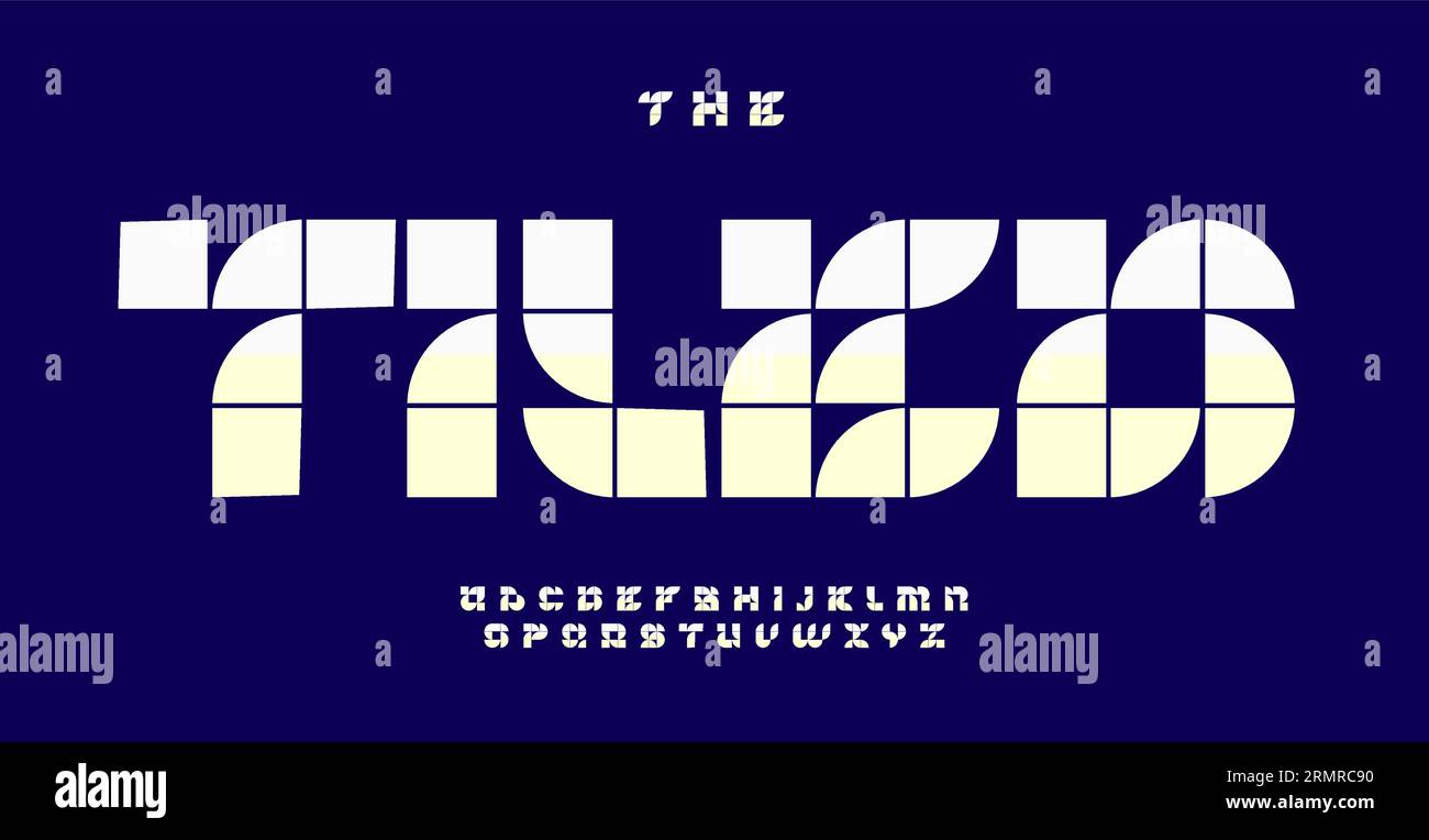 Tile-inspired modern font in pixel style. Square geometric letters in ...