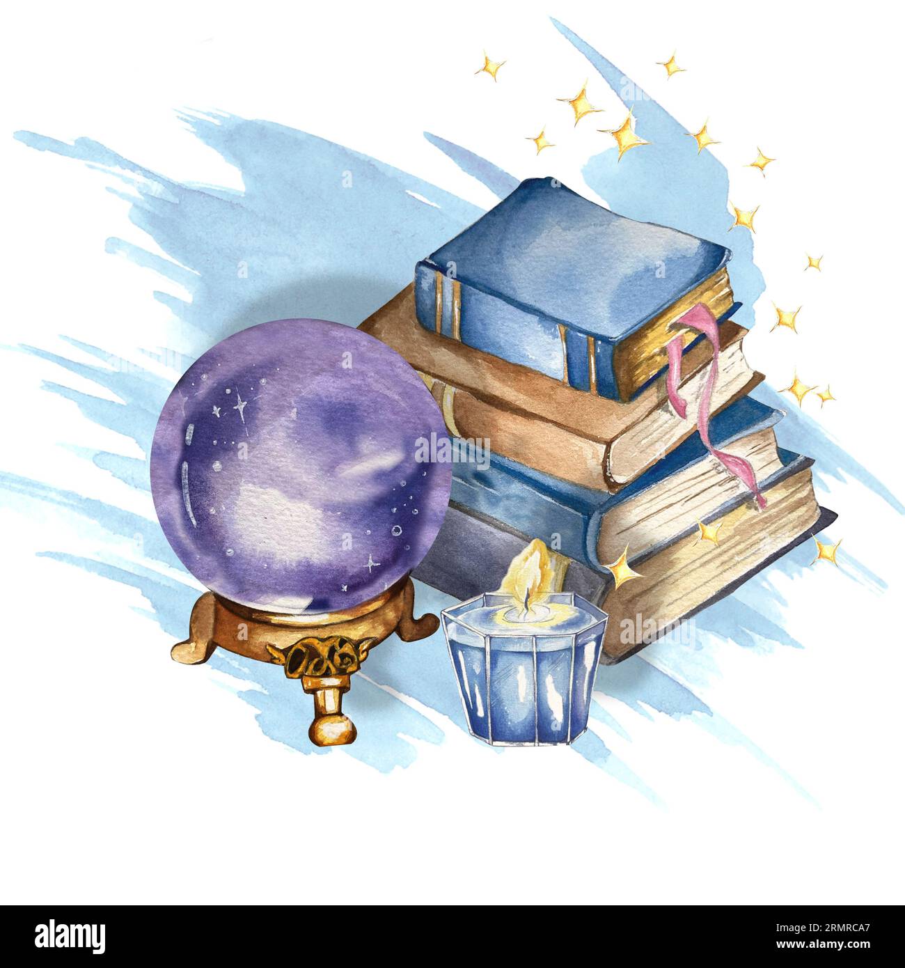 Watercolor hand painted books illustration. Wizard concept. Halloween ...