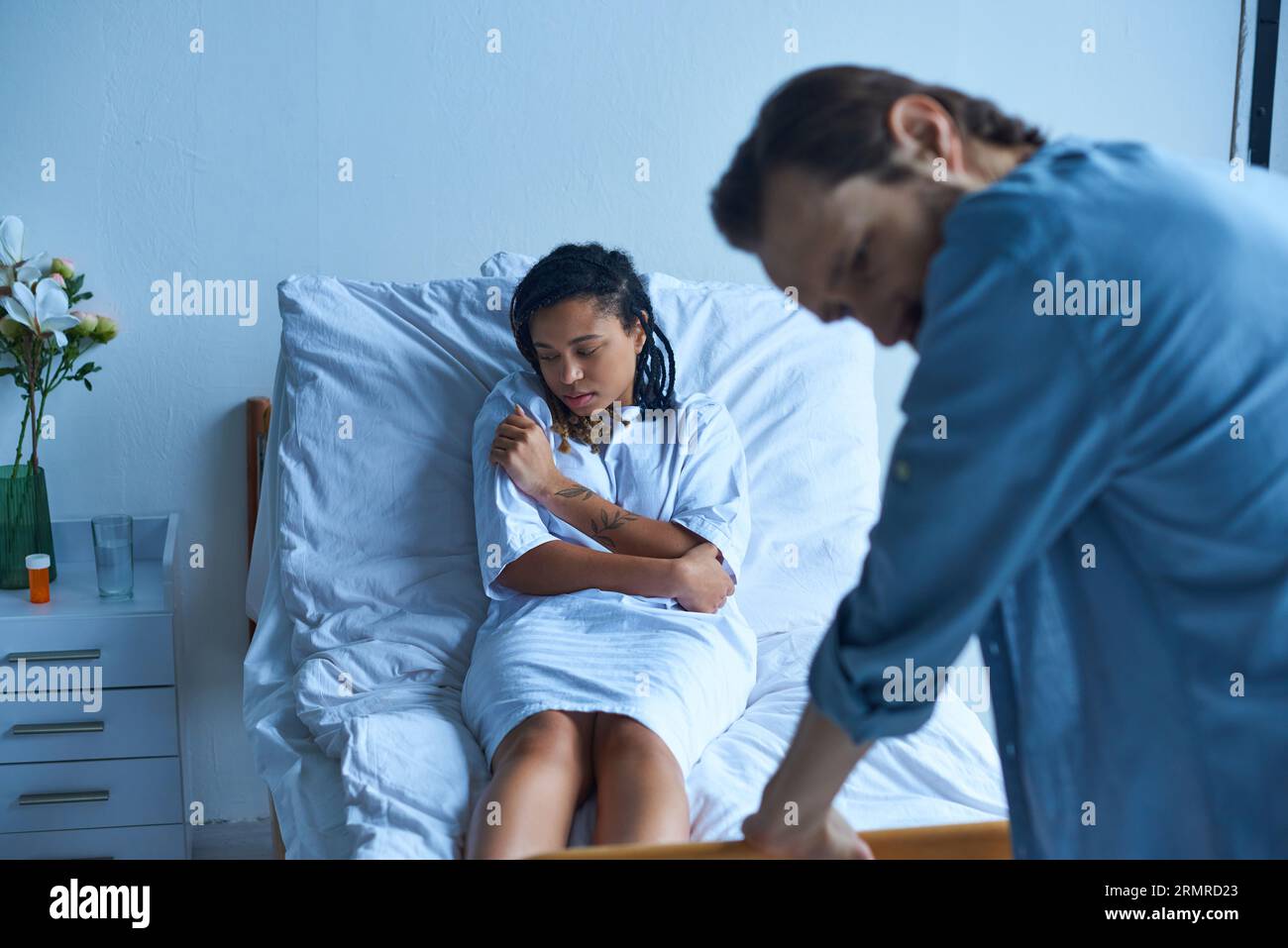 Miscarriage Concept Depressed African American Woman Lying In Hospital