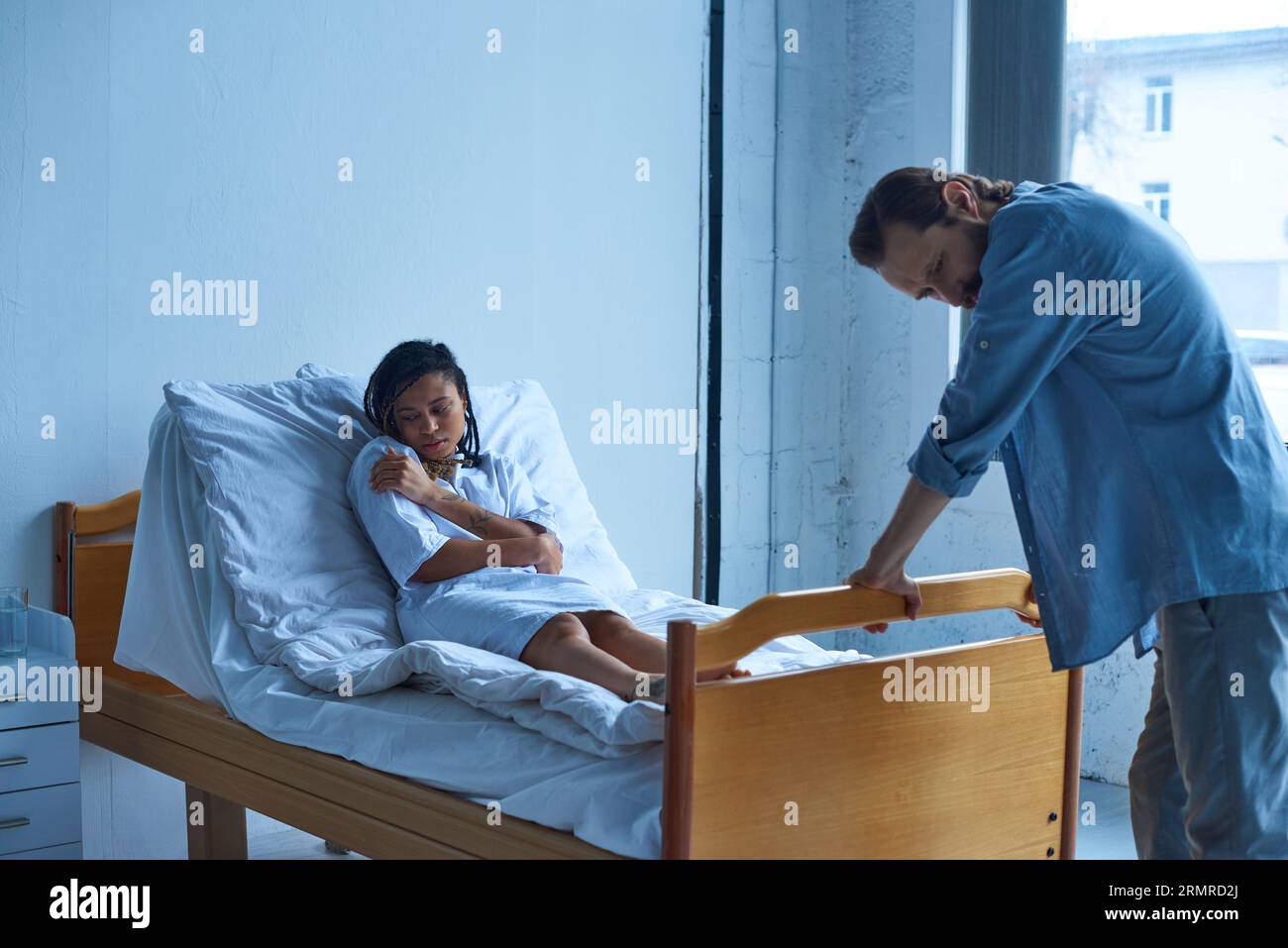 Miscarriage Concept Depressed African American Woman Lying In Hospital
