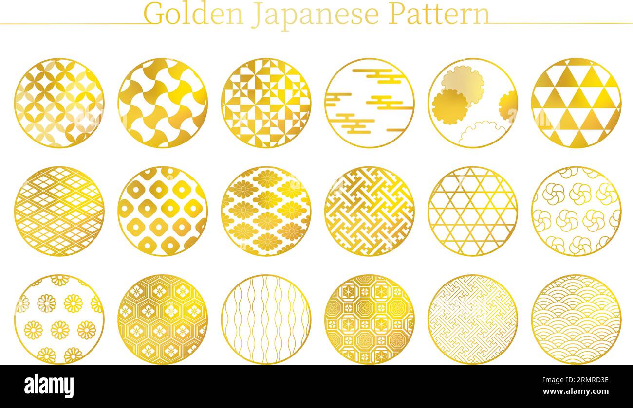 Japanese material, 18 Japanese patterns in gold, Vector Illustration ...