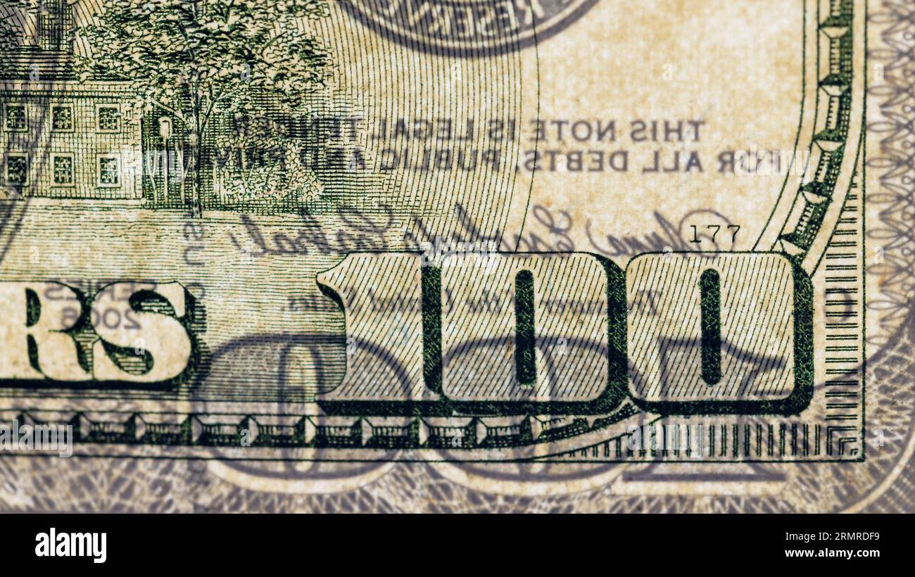 close-up of one hundred American dollars transparent in the light ...