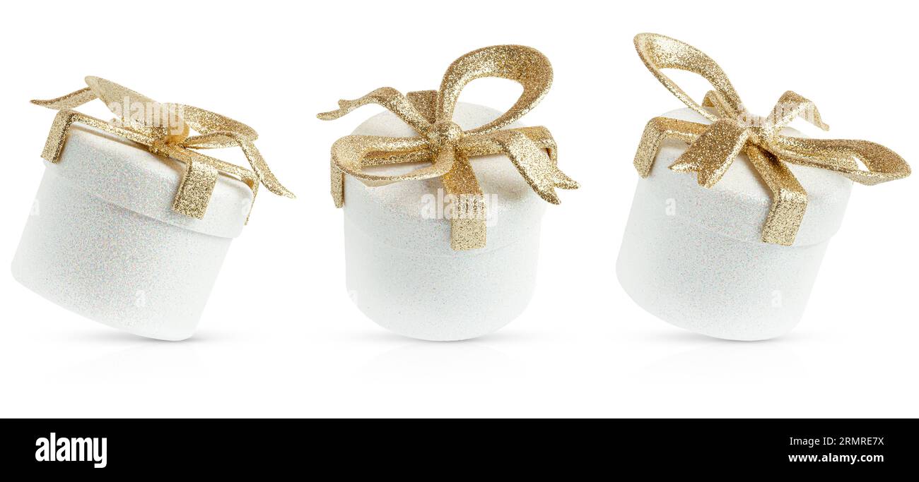 Set of white gift boxes isolated on white background with clipping path ...