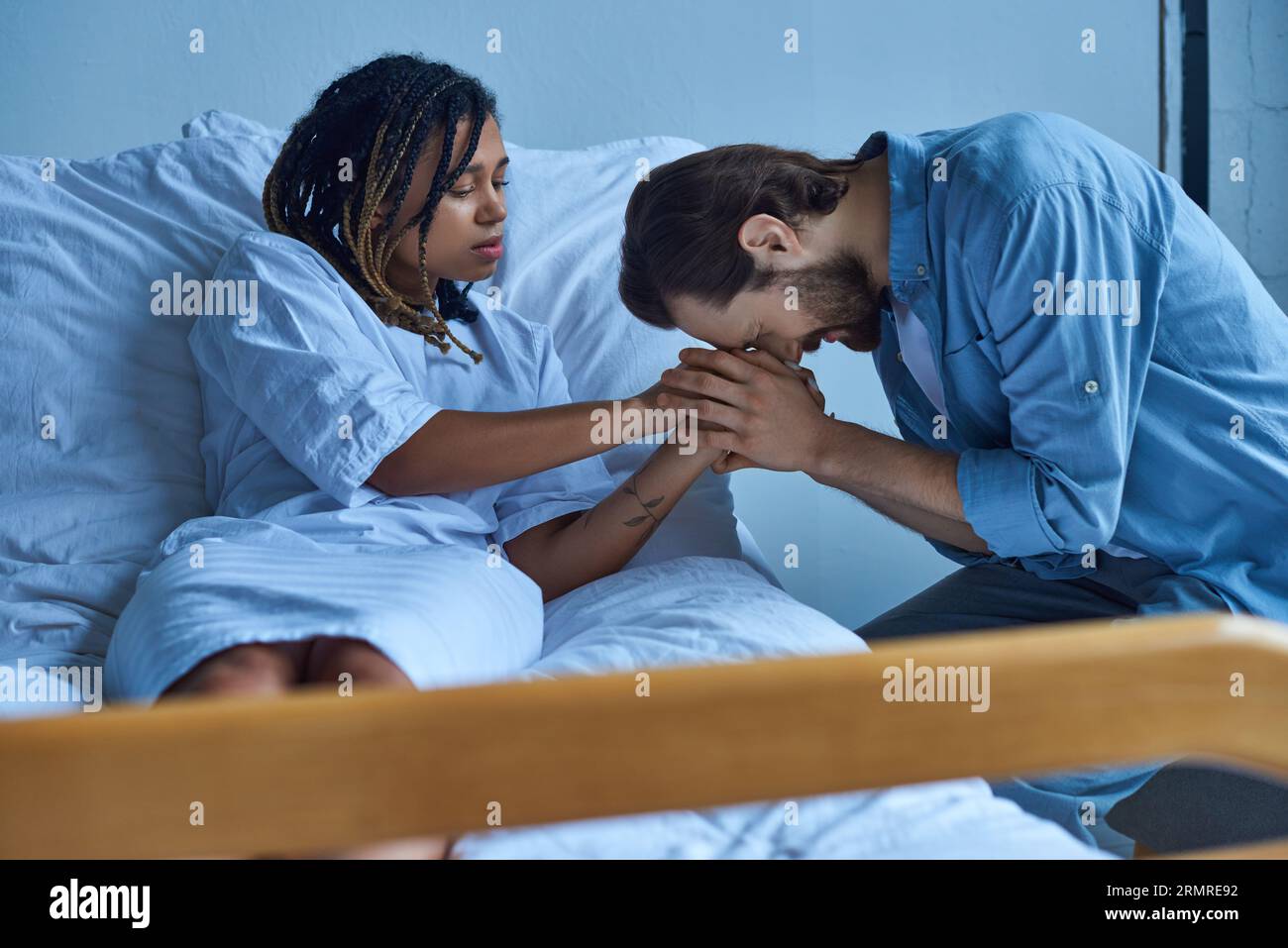 Miscarriage Concept Sad African American Woman Holding Hand Of