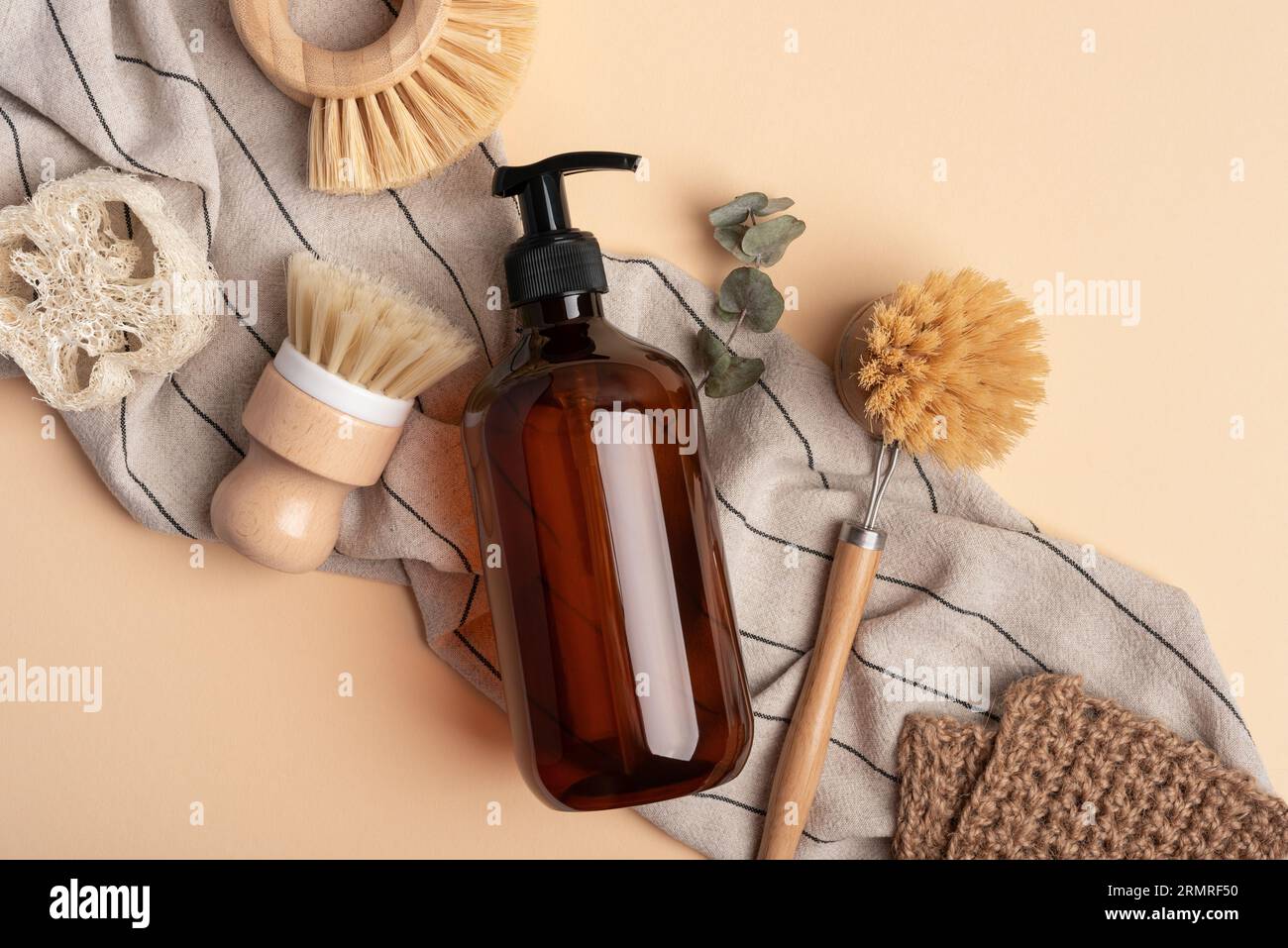 Eco-friendly cleaning tools for sustainable lifestyle. Dispenser bottle ...