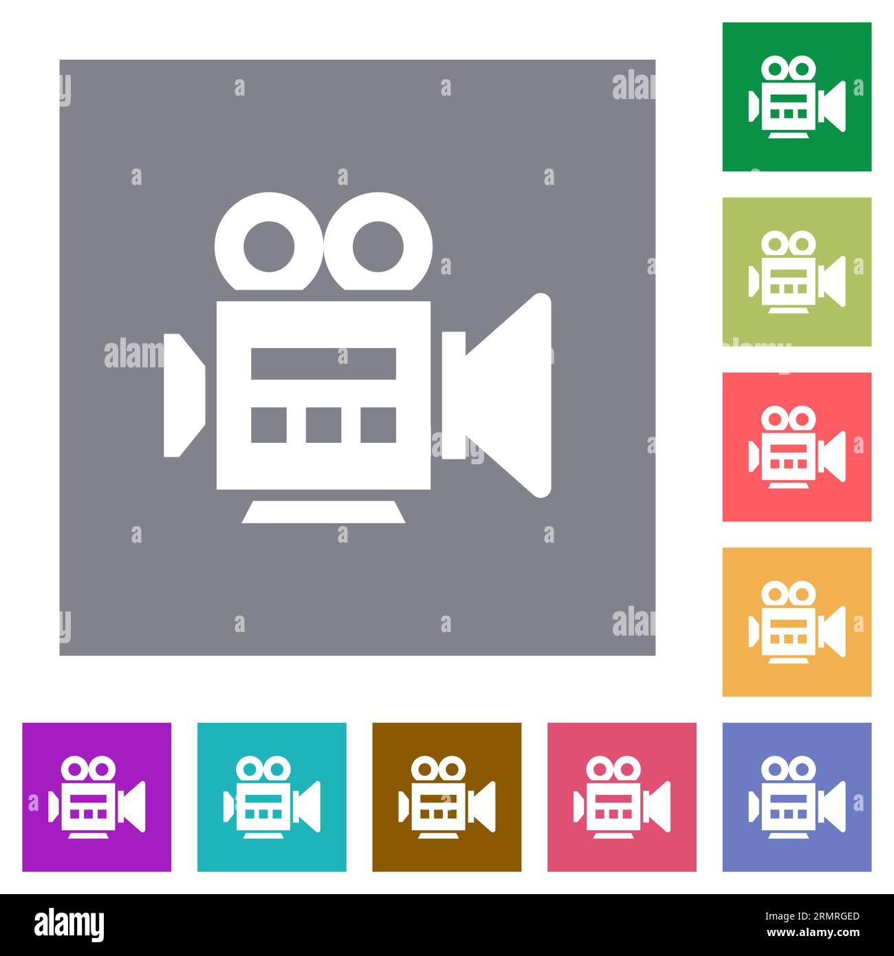 Video camera side view flat icons on simple color square backgrounds ...