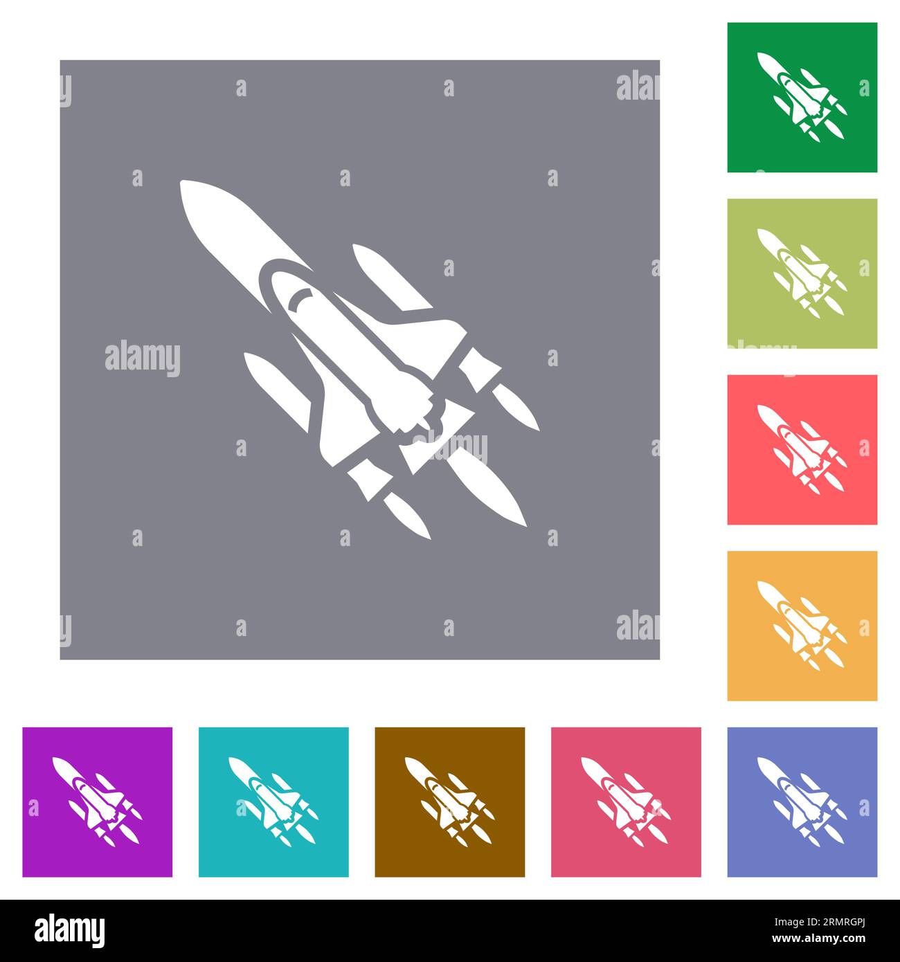 Space shuttle with launchers flat icons on simple color square backgrounds Stock Vector Image ...