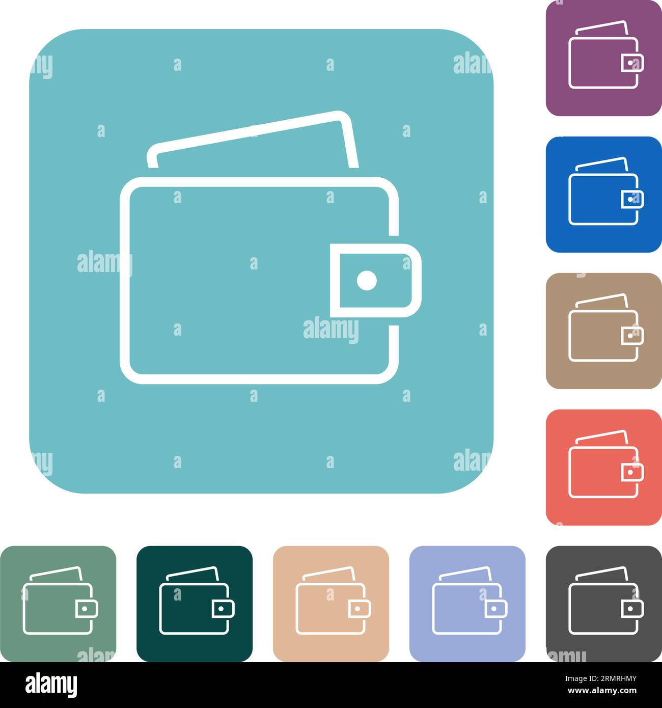 Single wallet outline white flat icons on color rounded square ...