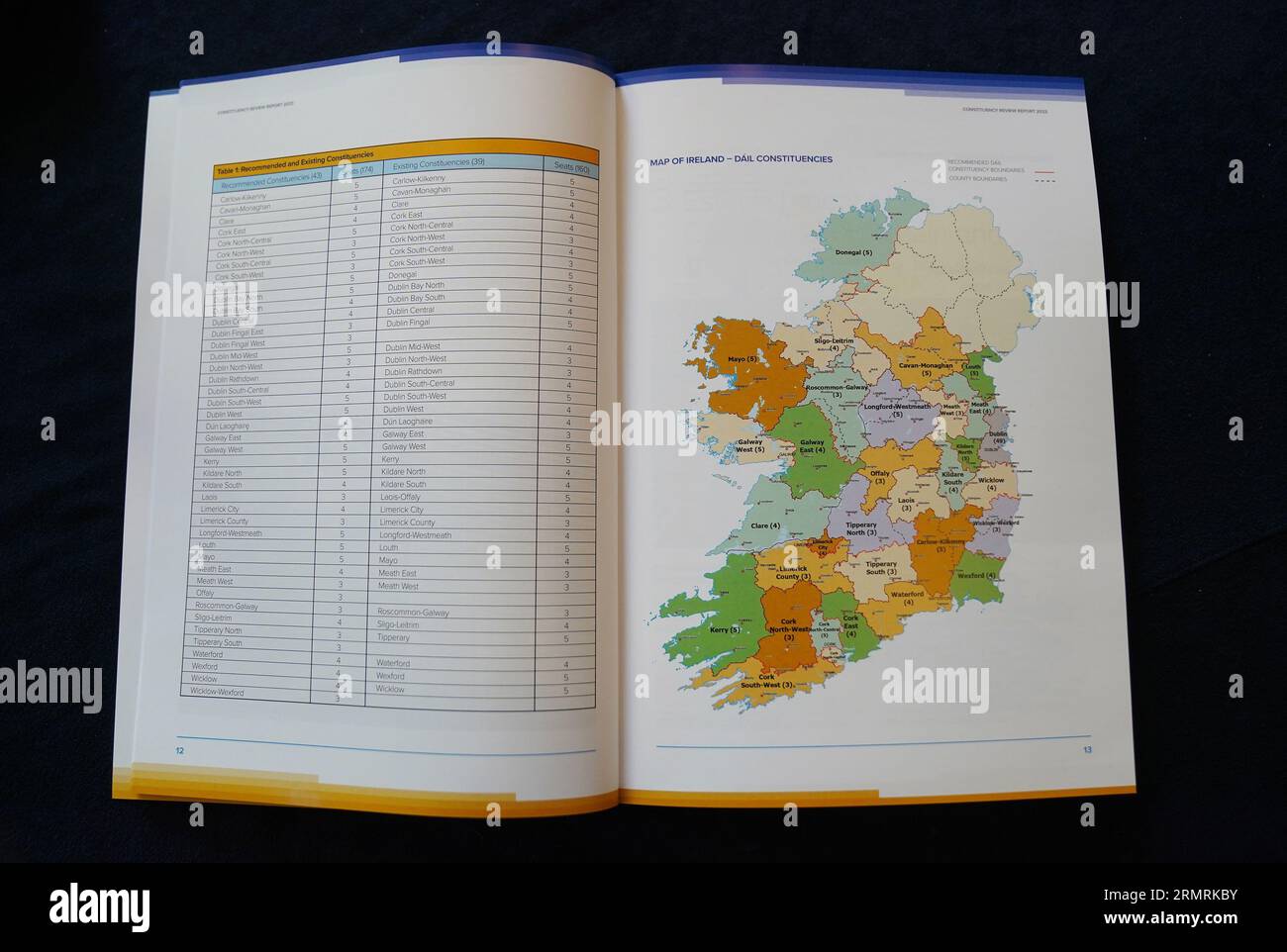 A map of Ireland showing Dail Constituencies during a press confrence ...