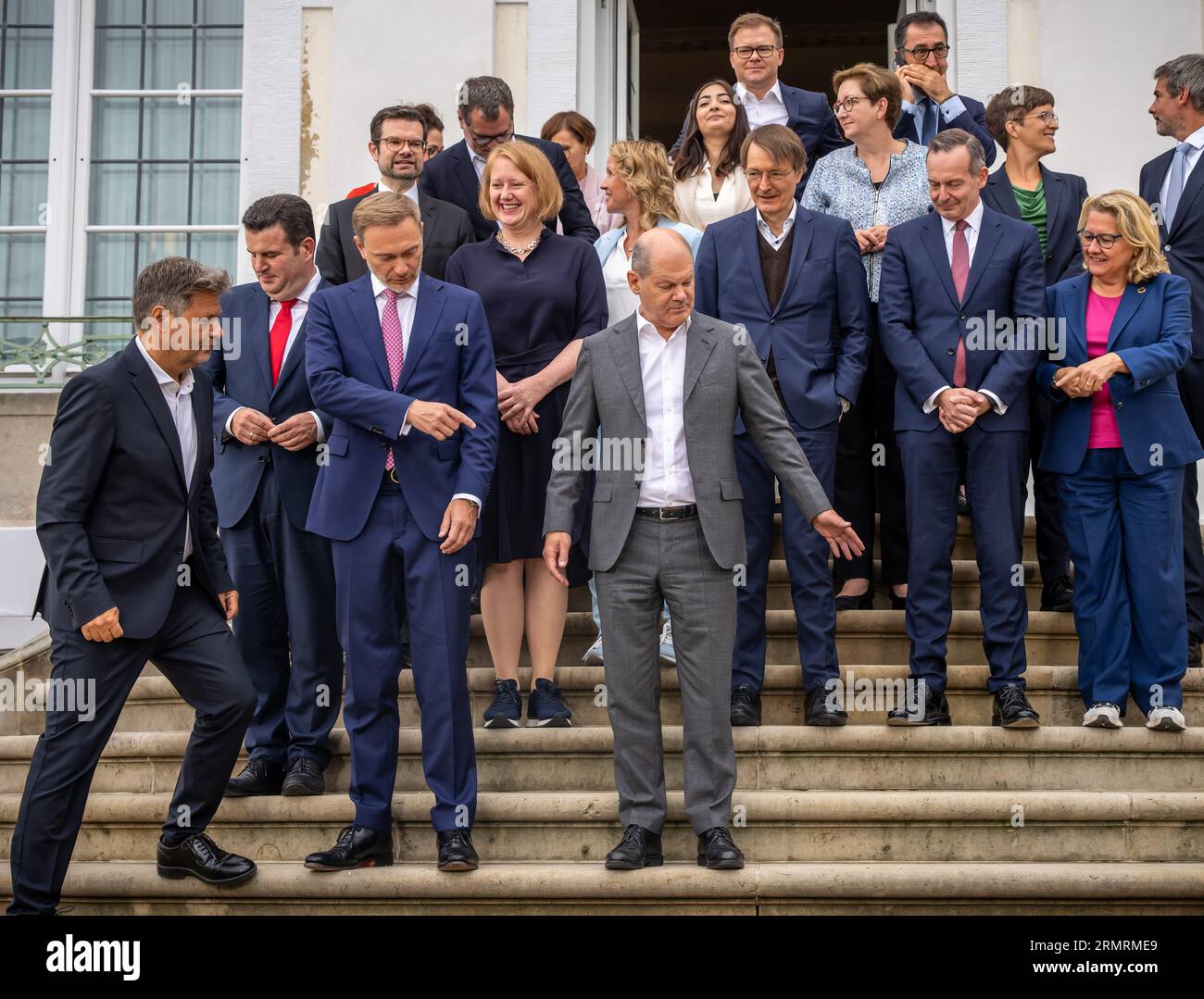 Meseberg, Germany. 30th Aug, 2023. Chancellor Olaf Scholz (SPD, front, right), Christian Lindner ...
